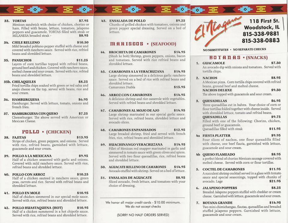Menu at El Niagara restaurant, Woodstock