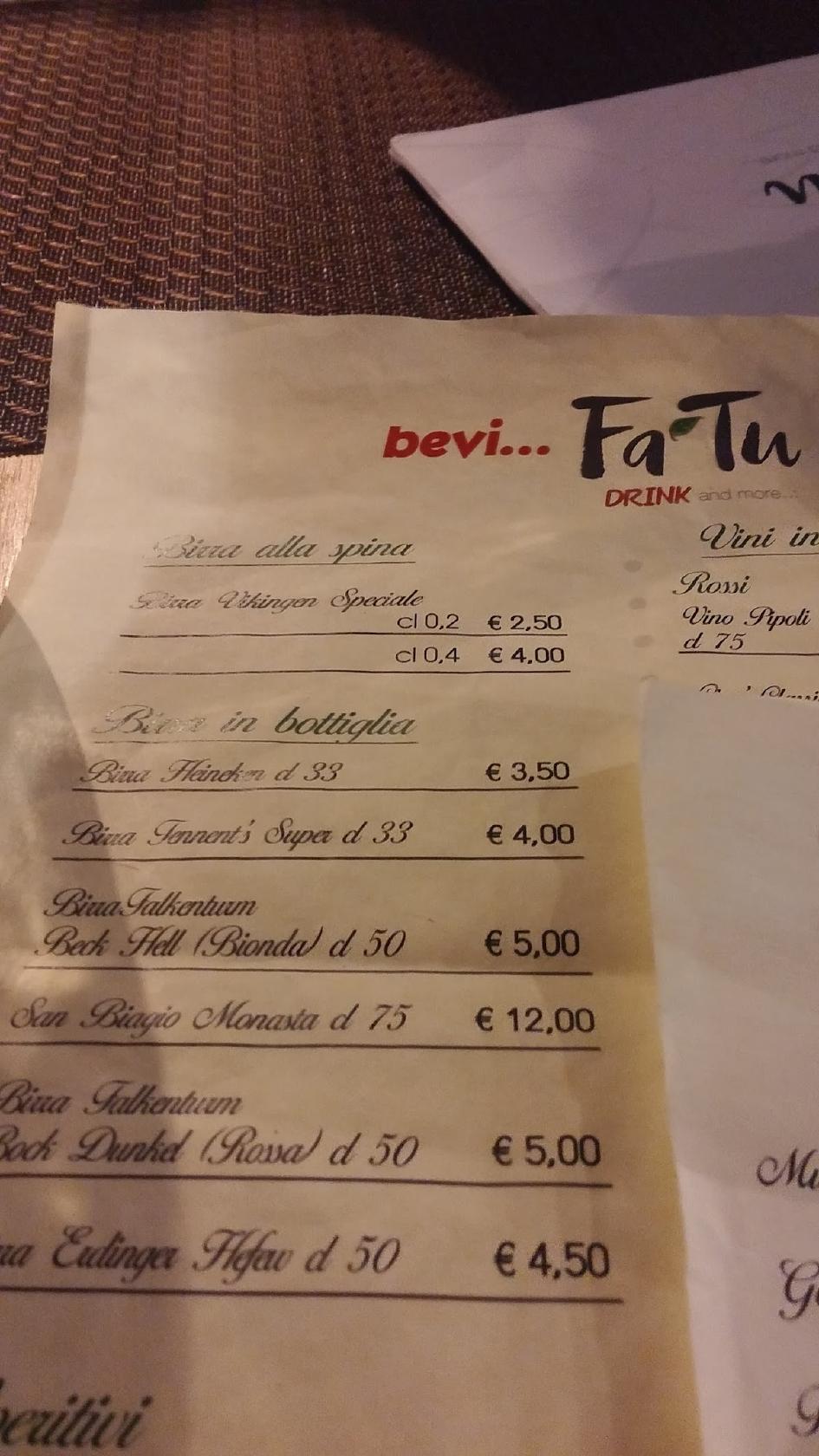 Menu at Fà Tu restaurant, San Nicola Arcella