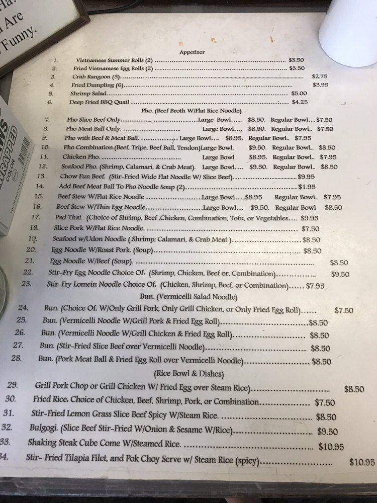 Carta de Little Saigon Café, Lawrence