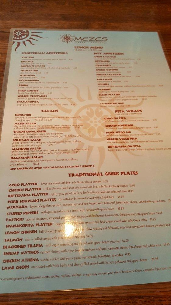 Menu at Mezes Greek Taverna restaurant, Pembroke Pines