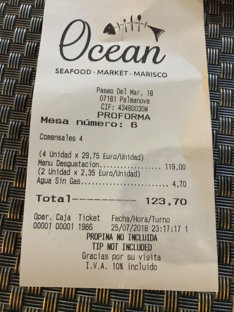 Menu at Ocean Fish restaurant, Palmanova