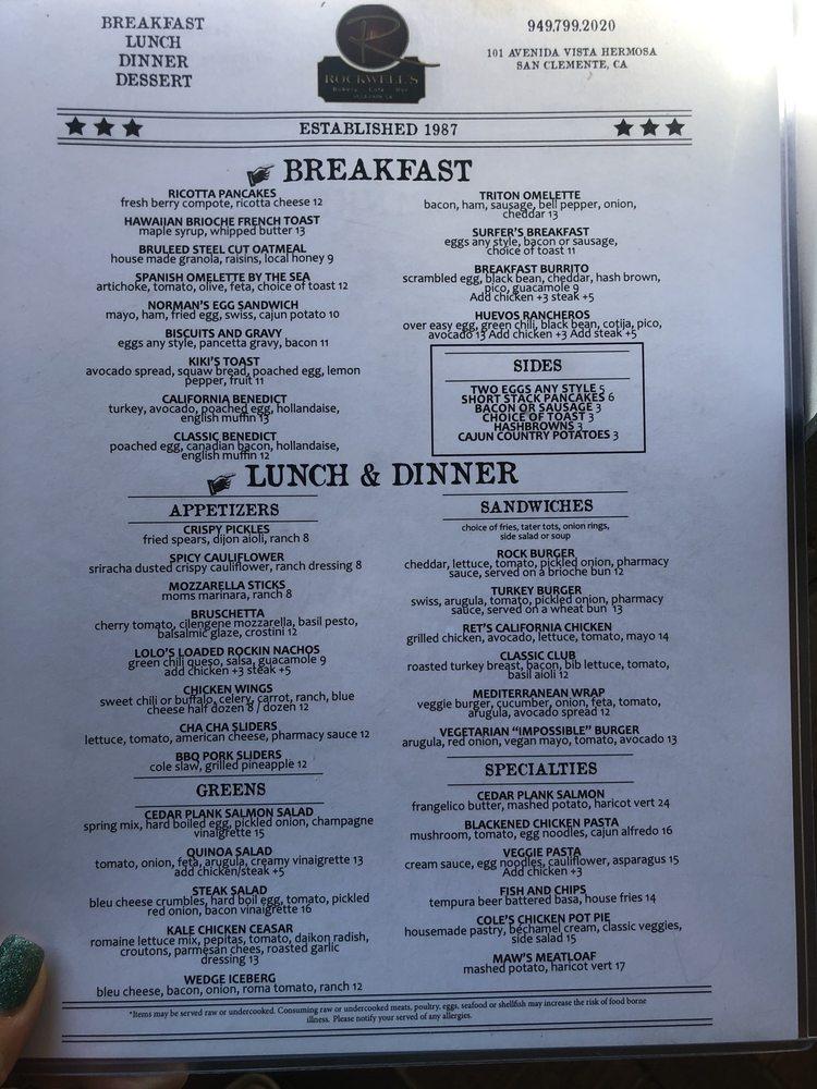 Menu at Rockwell's Bakery, San Clemente