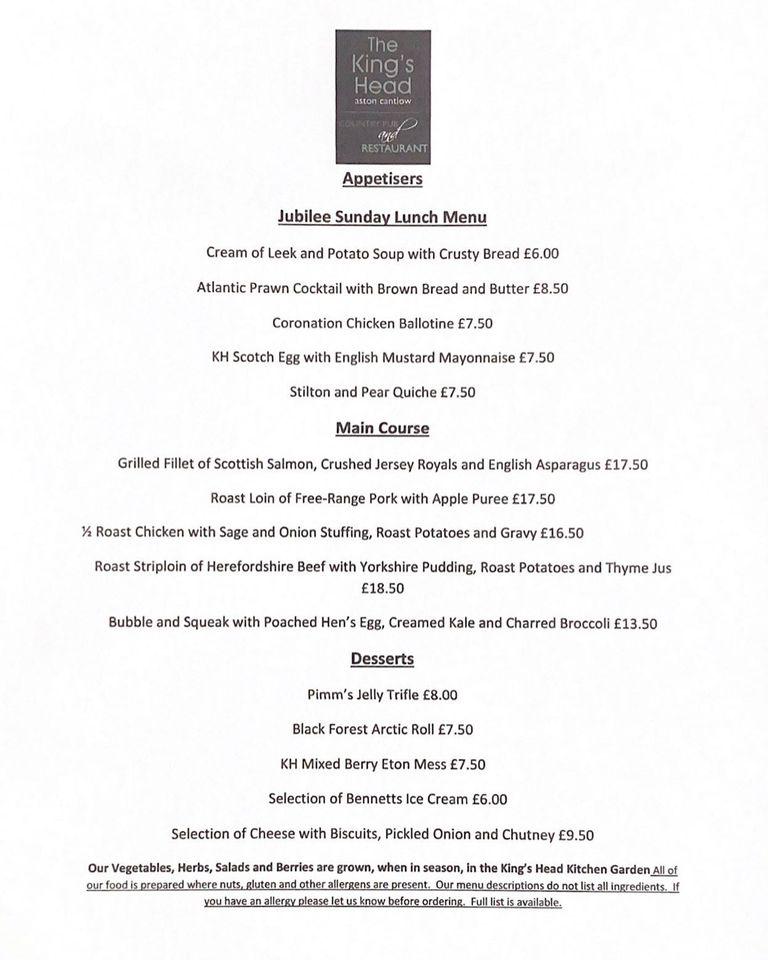 Menu at The Kings Head pub & bar, Aston Cantlow