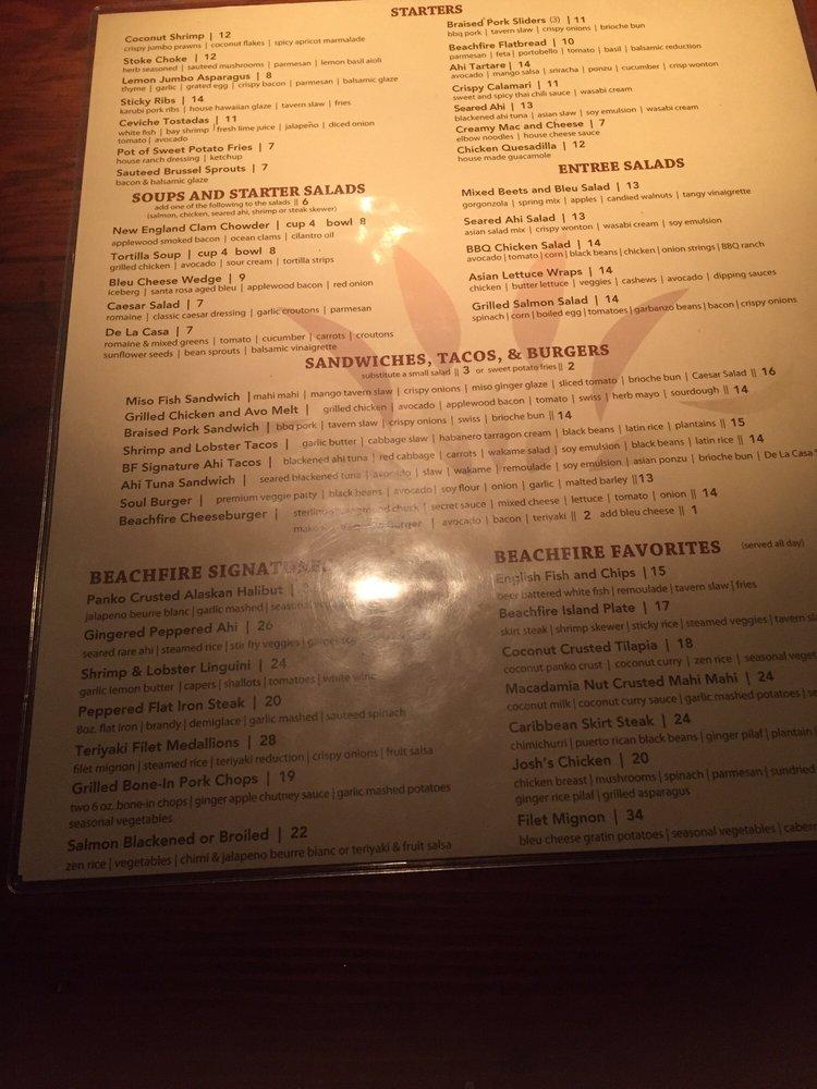 Menu at BeachFire Bar & Grill, San Clemente, 204 Avenida Del Mar