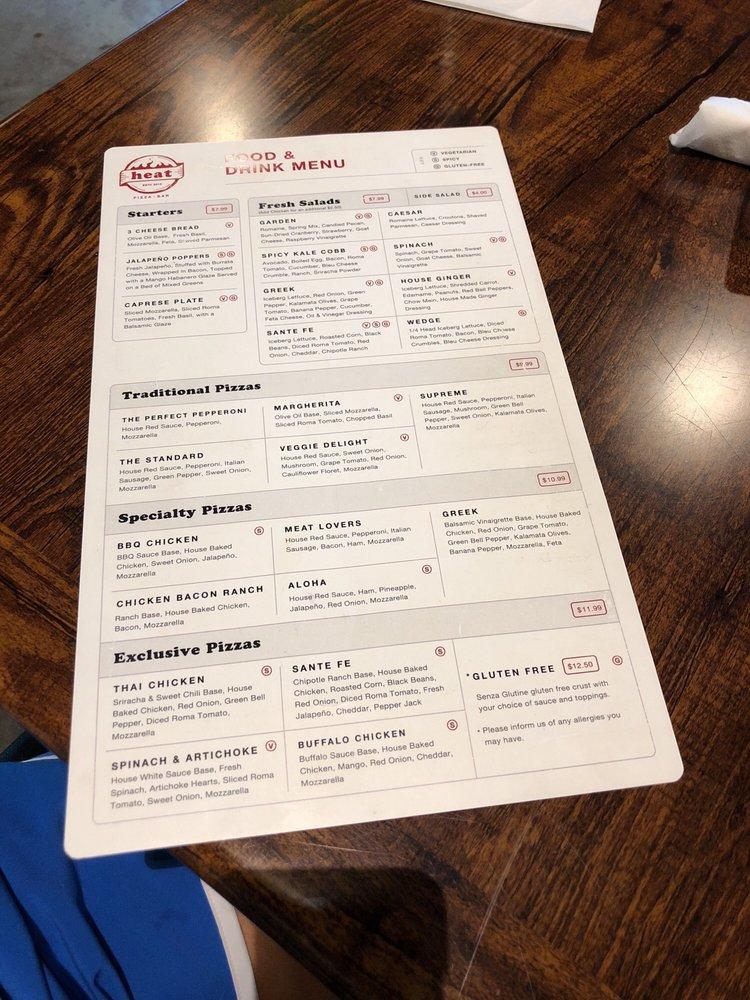 Menu at Heat Pizza Bar, Tuscaloosa, 6th St