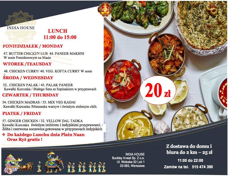 Menu at India-House restaurant, Warsaw