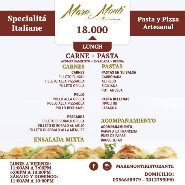 Menu at Mare & Monti Ristorante restaurant, Cartagena