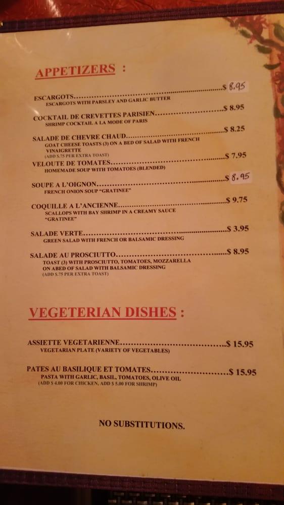 Menu at Mon Reve restaurant, Ridgecrest