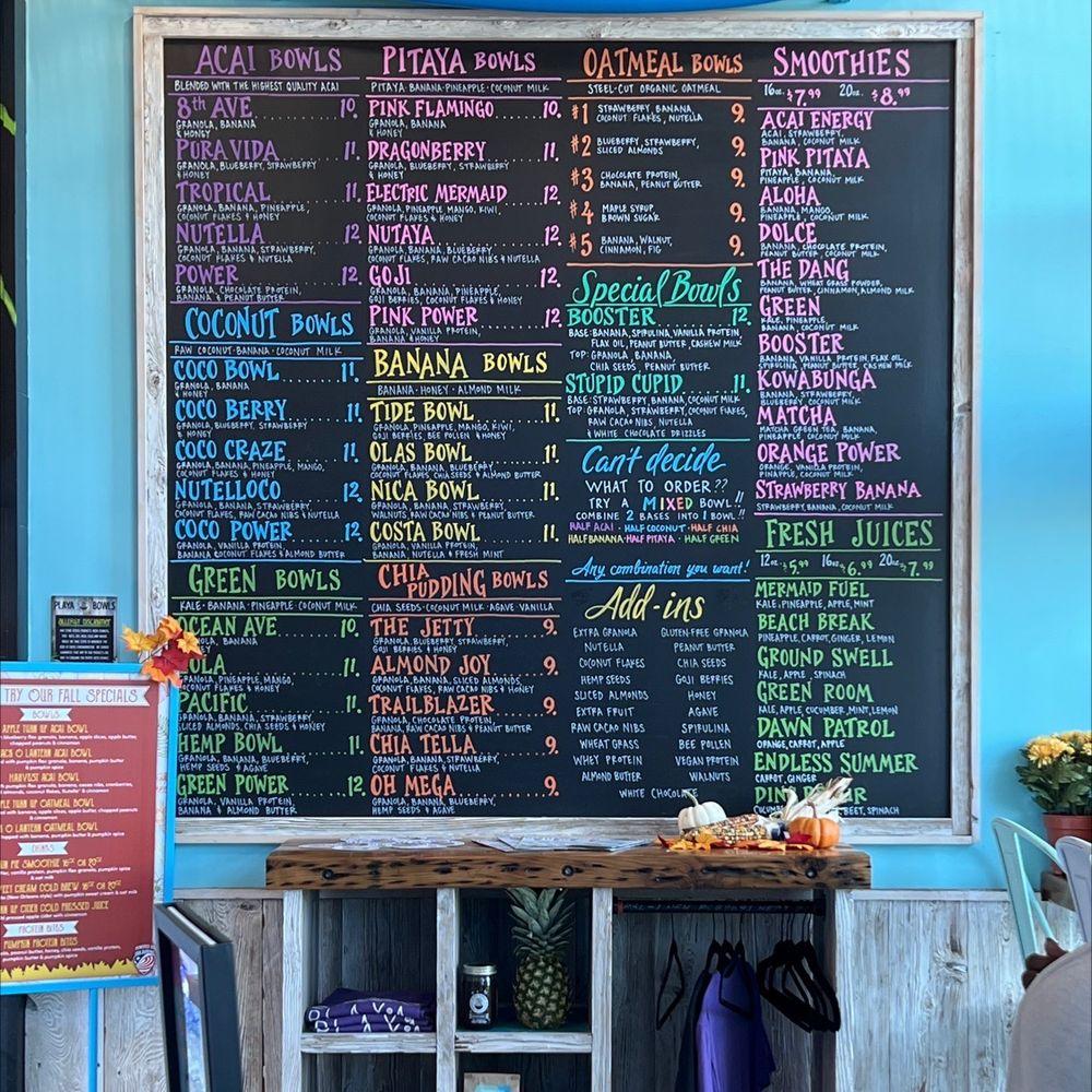 Menu at Playa Bowls pub & bar, Metairie
