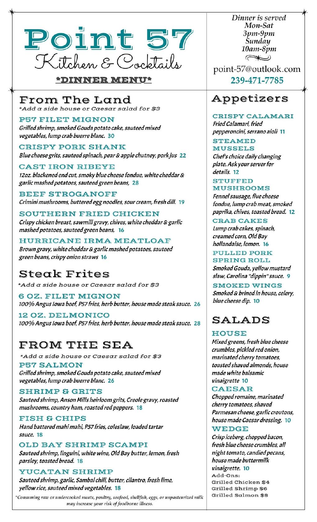 Menu at Point 57 Kitchen & Cocktails restaurant, Cape Coral