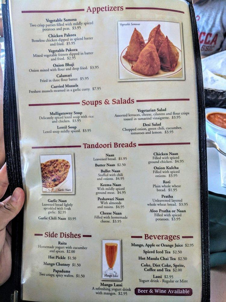 Menu at Taj Palace Cuisine of India restaurant, San Luis Obispo