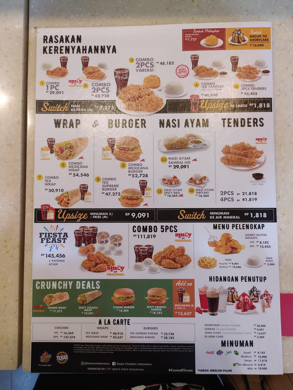 Carta del restaurante Texas Chicken Pakuwon Trade Center, Surabaya