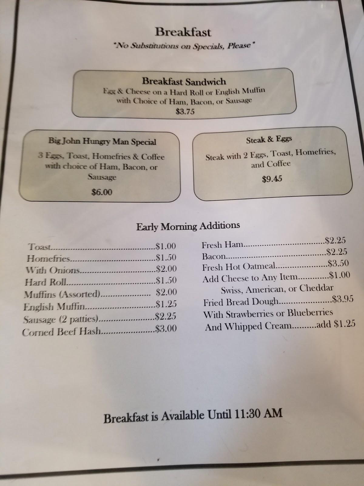 Menu at Ye Old Fort Diner restaurant, Fort Edward
