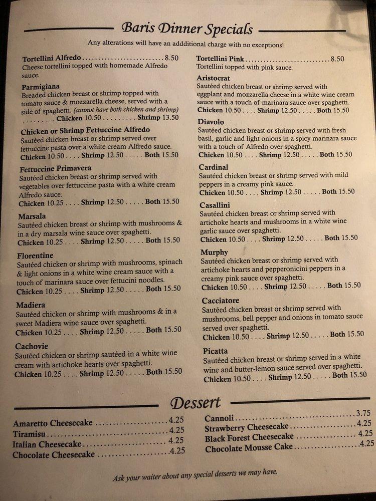 Menu at Baris, Waco, 904 N Valley Mills Dr