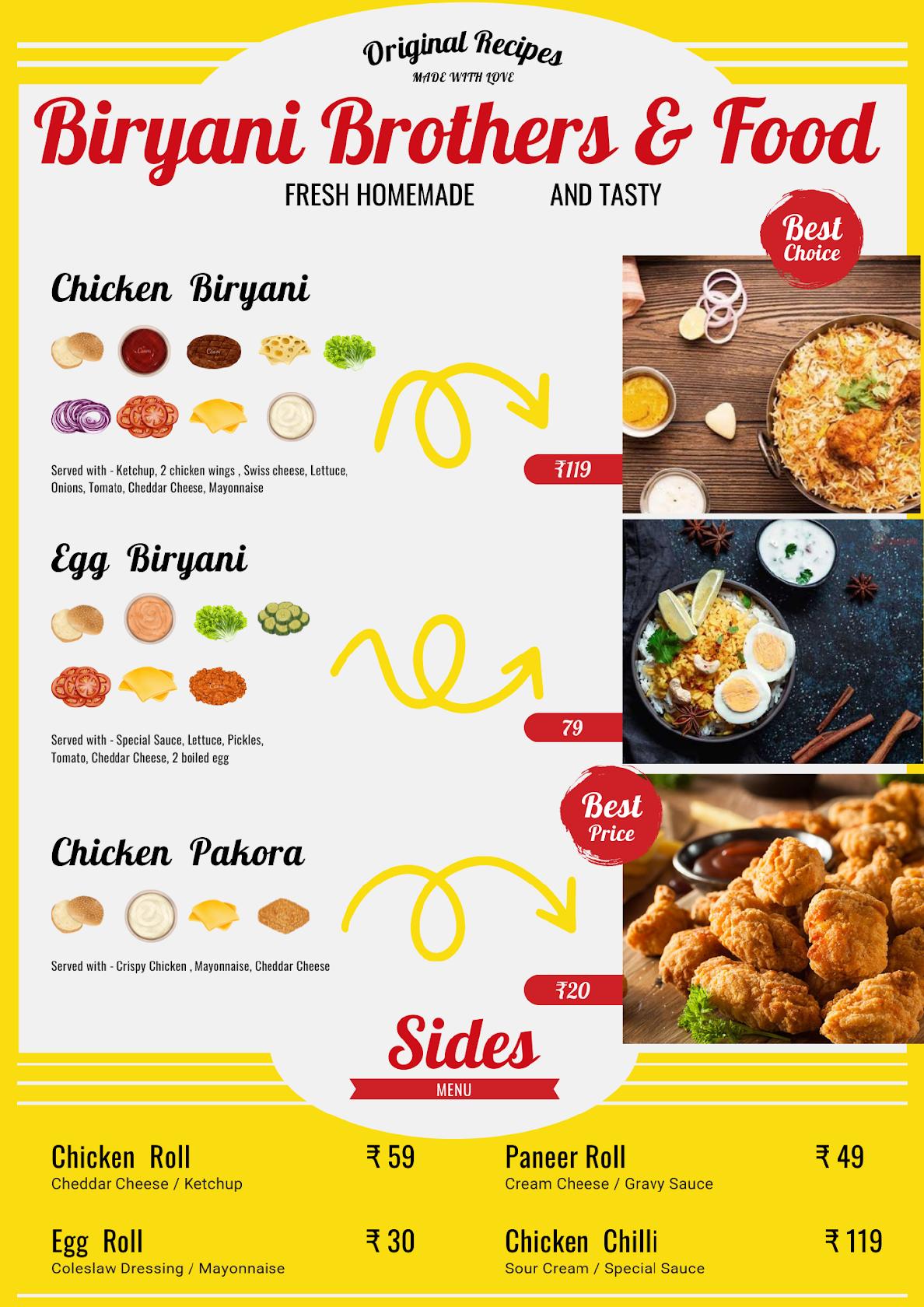 Menu at Biryani Brothers, Deoghar