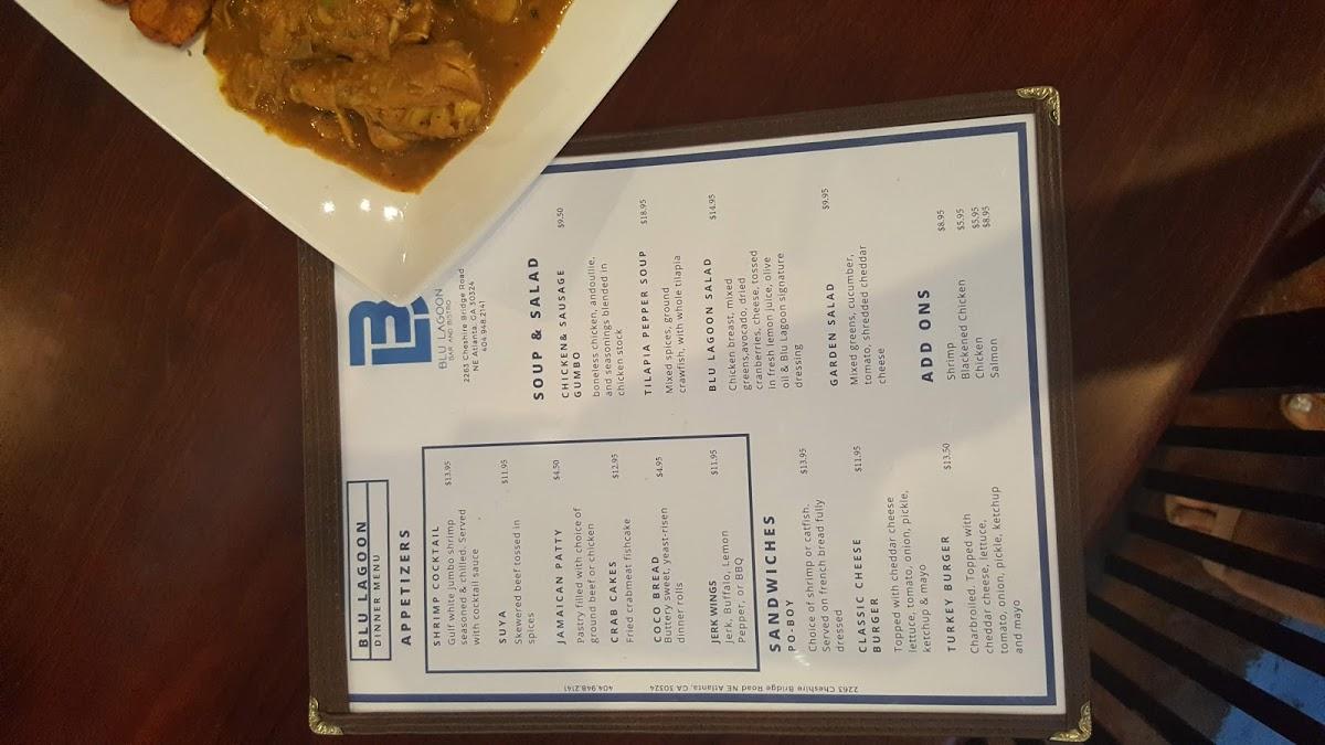 Menu at Blu Lagoon Bar and Bistro, Atlanta