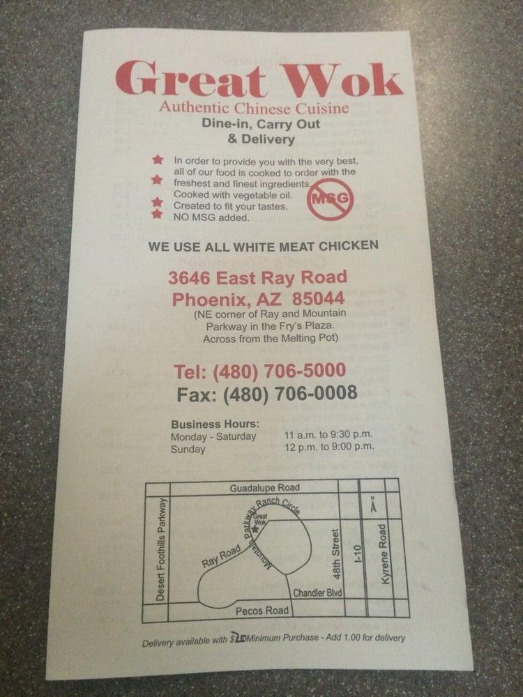 Menu at Great Wok restaurant, Phoenix, E Ray Rd #12