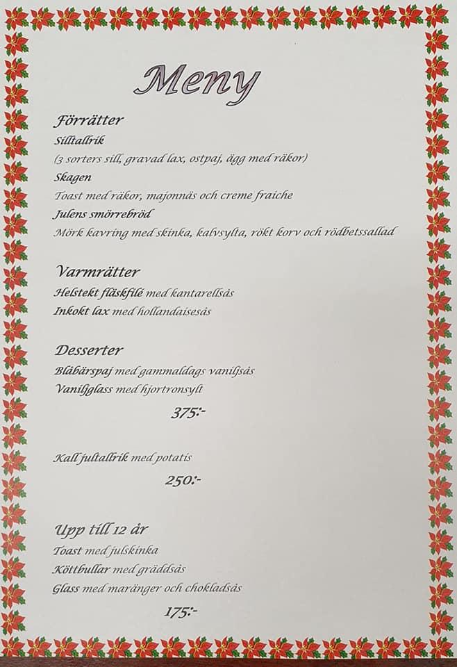 Menu at Kungsfors Herrgård restaurant, Sweden, Kungsfors