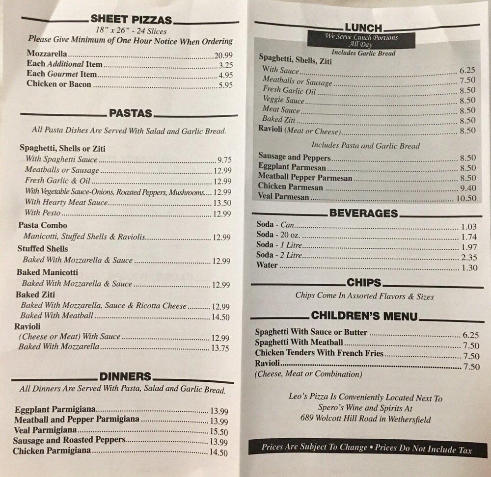 Menu at Leo's Pizza pizzeria, Wethersfield