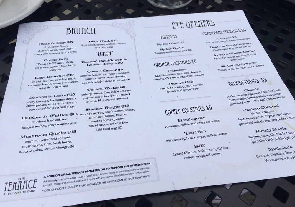 Menu at The Terrace at Delaware Park pub & bar, Buffalo