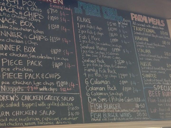 Menu at Andrew's Chicken Joint restaurant, Lorne