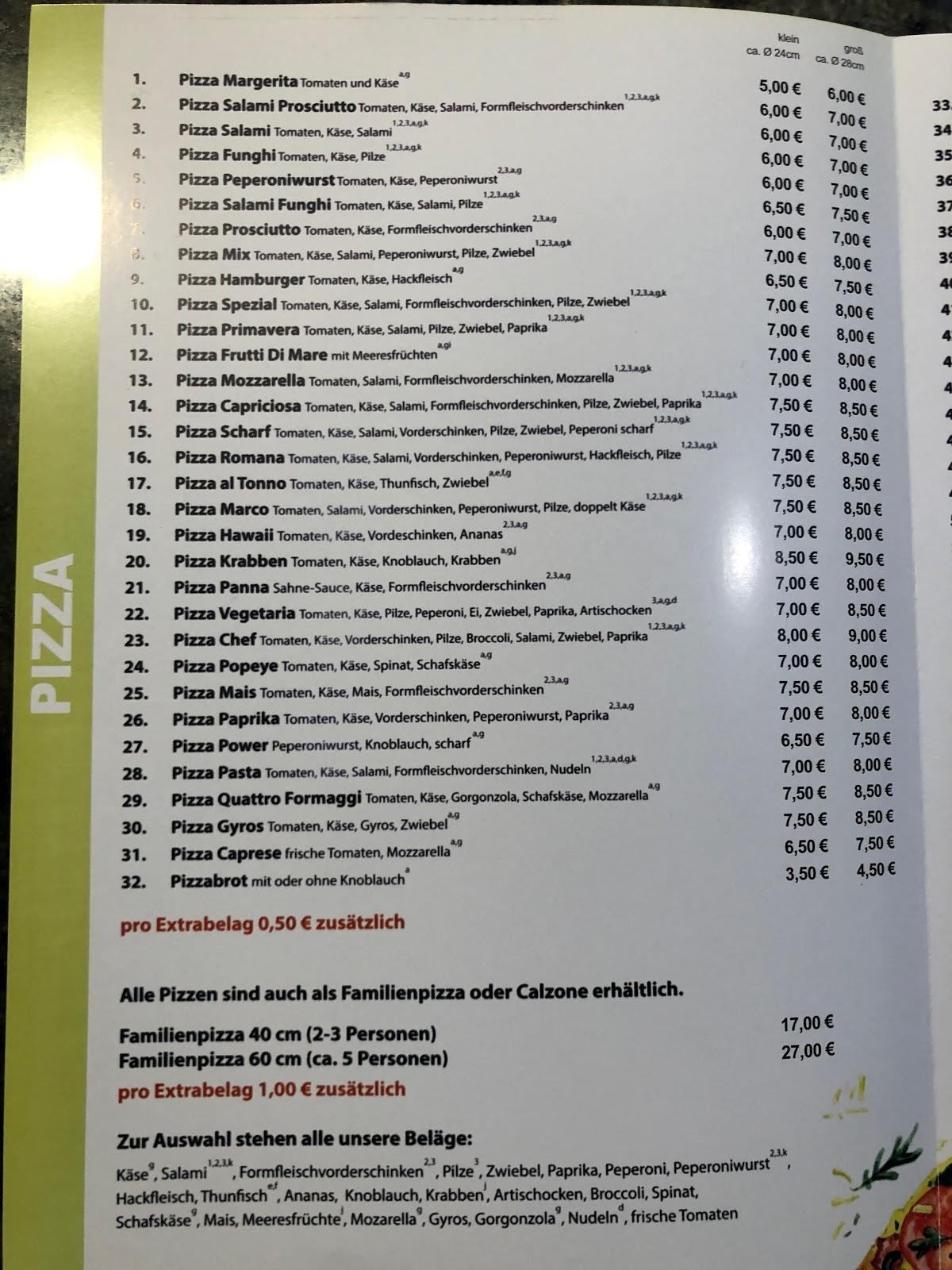 Speisekarte von Bella Mia pizza, Flieden