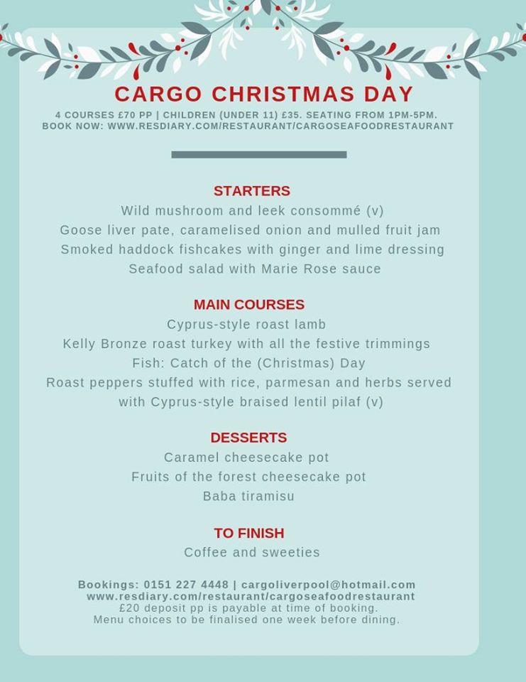 Menu at Cargo Seafood restaurant, Liverpool