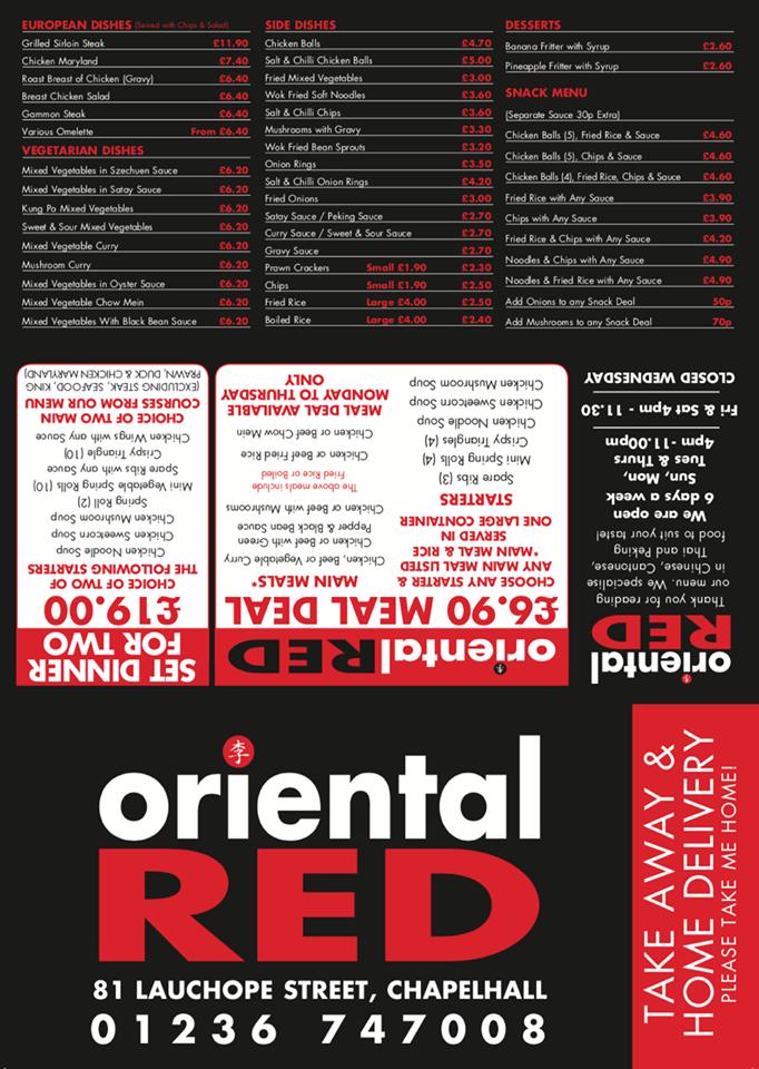 Menu at Oriental Red restaurant, Airdrie
