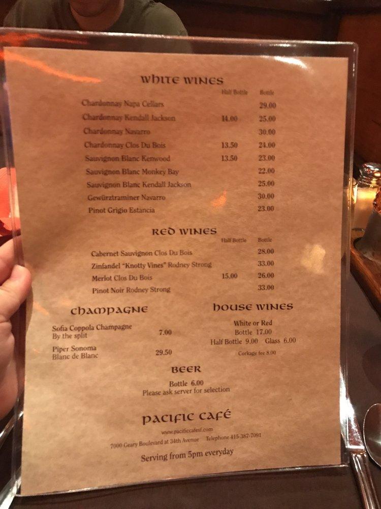 Menu at Pacific Cafe, San Francisco