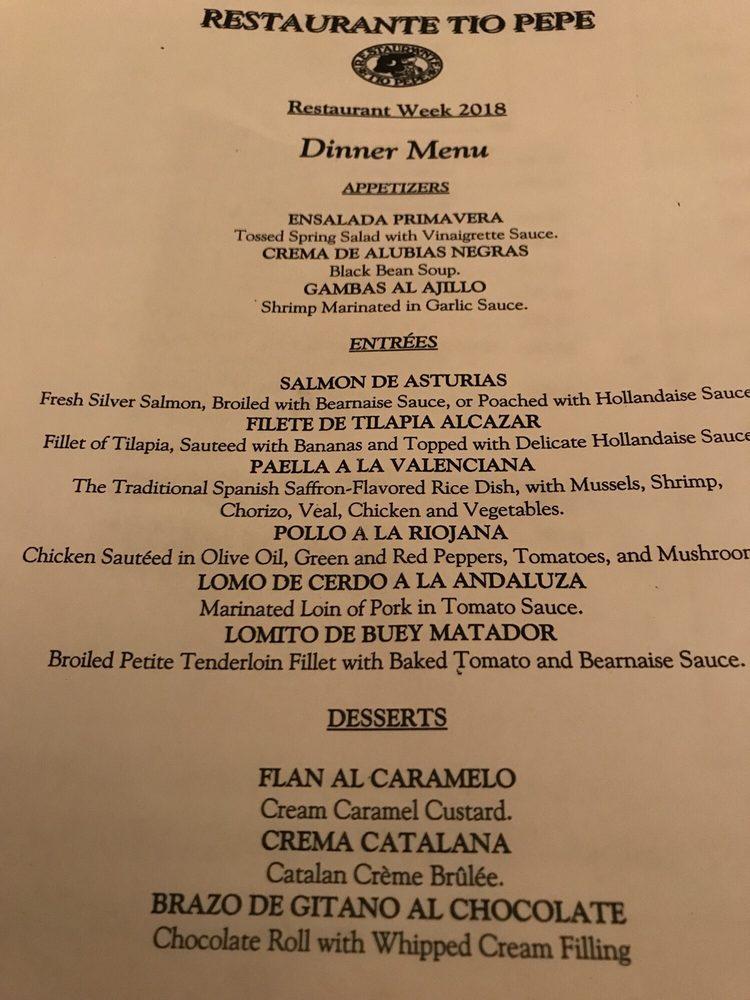 Menu at Restaurante Tio Pepe, Baltimore, 10 E Franklin St