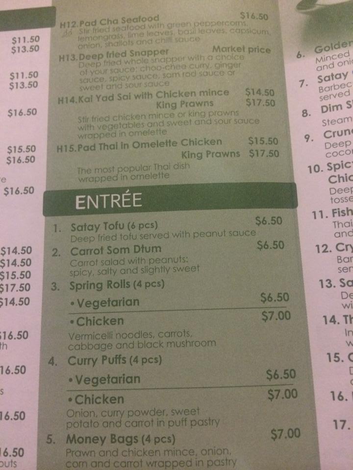 Menu at Royal Thai Woonona restaurant, Woonona