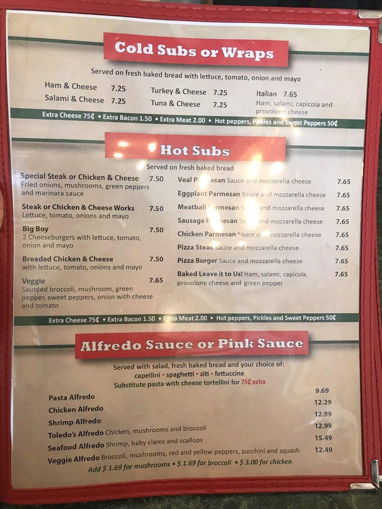 Menu at Toledo's Pizza & Italian Restaurant, Waynesboro