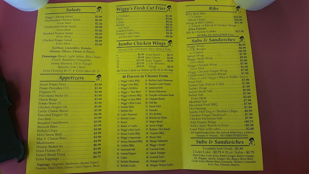 Menu at Wiggy’s restaurant, Pittsburgh