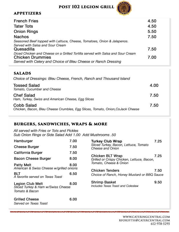 Menu at Catering Central restaurant, Anoka