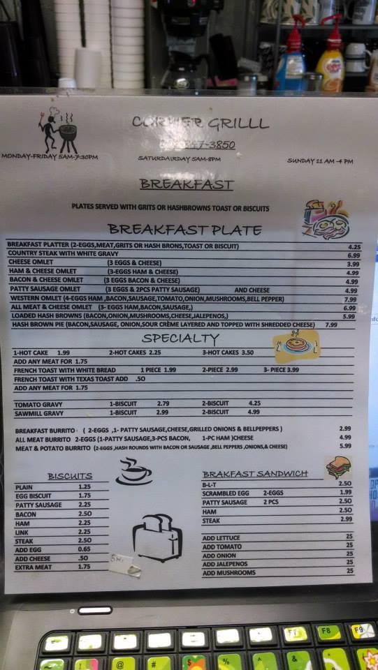 Menu at Corner Grill, Tibbie