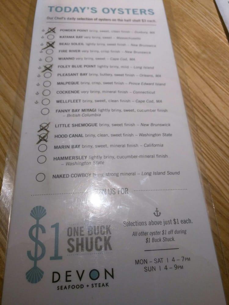 Menu at Devon Seafood & Steak pub & bar, Oakbrook Terrace
