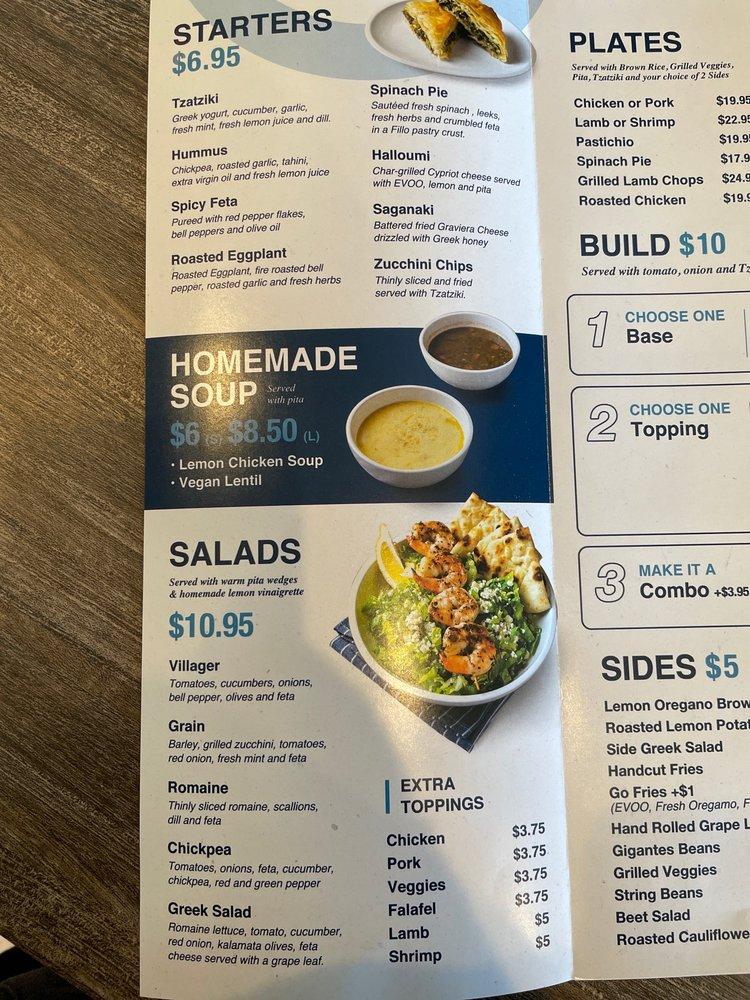 Menu at GO Greek restaurant, Bohemia