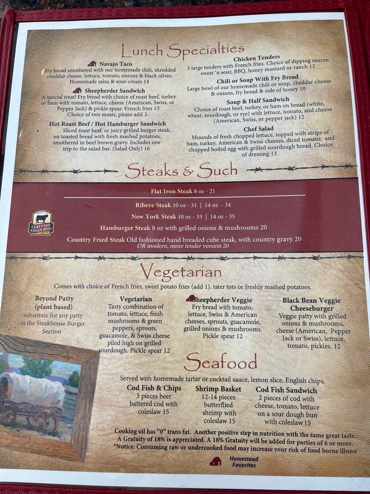 Menu at Homestead Steak House steakhouse, Blanding