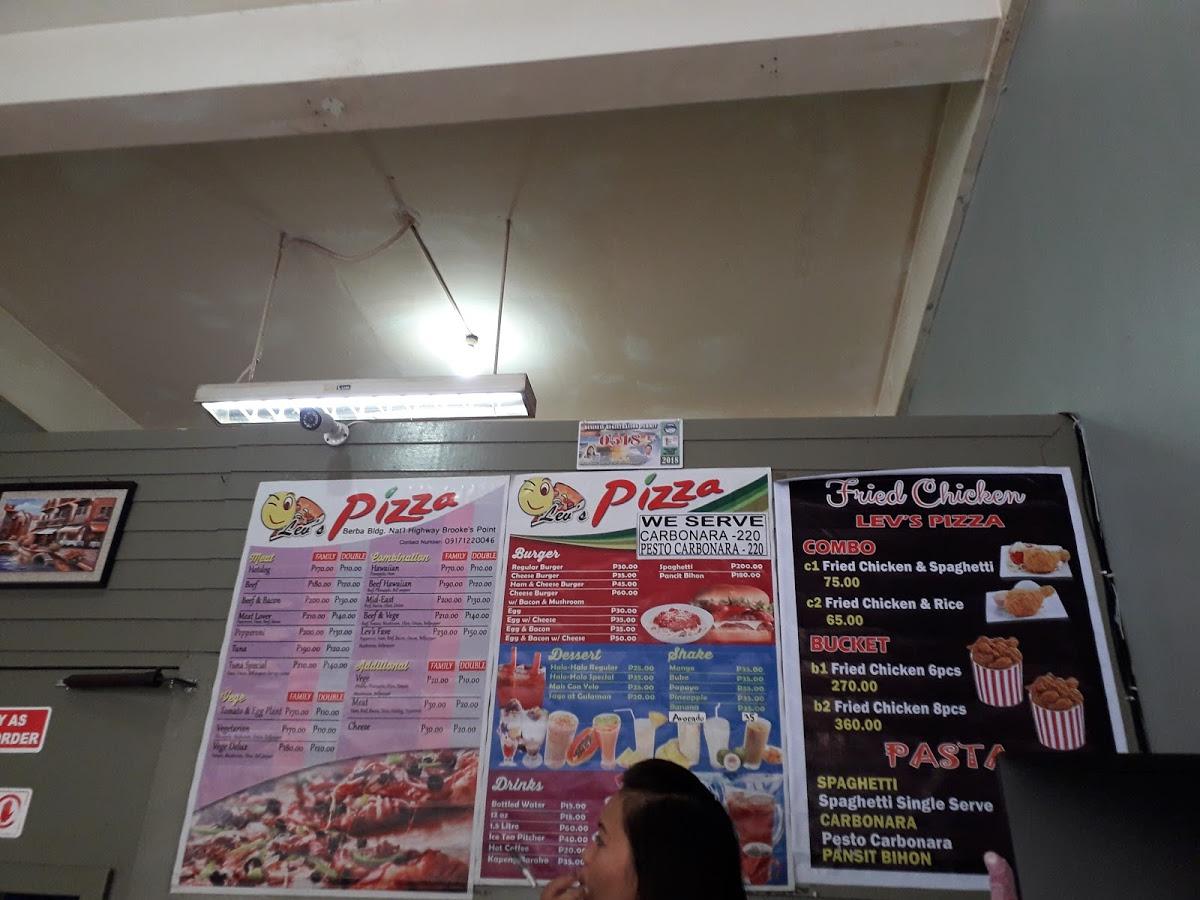 Menu at Lev's Pizza restaurant, Brooke's Point