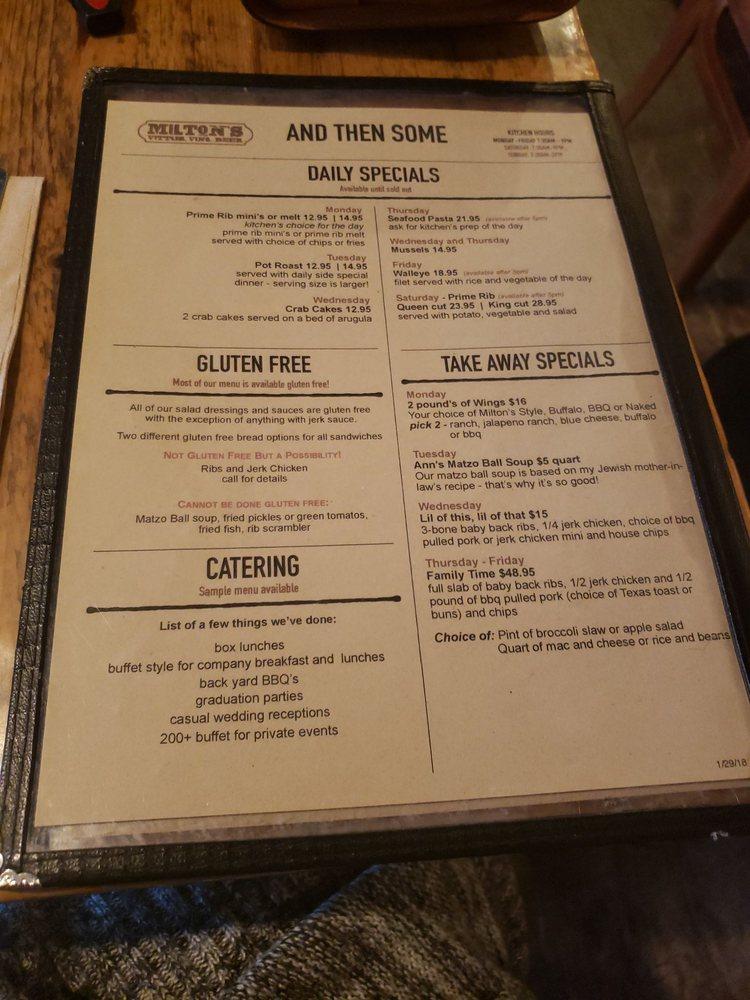 Menu at Milton's pub & bar, Crystal