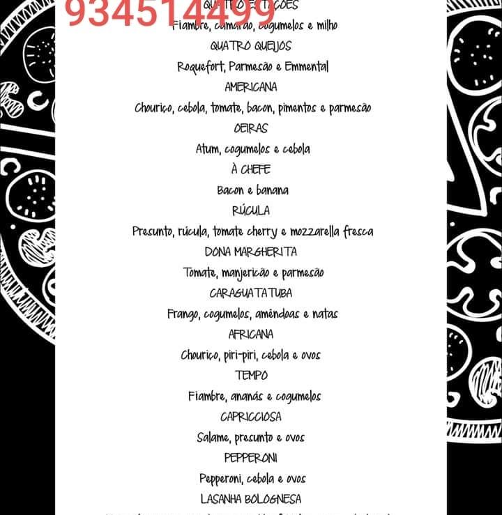 Menu at Pizzarella Expresso pizzeria, Lisbon