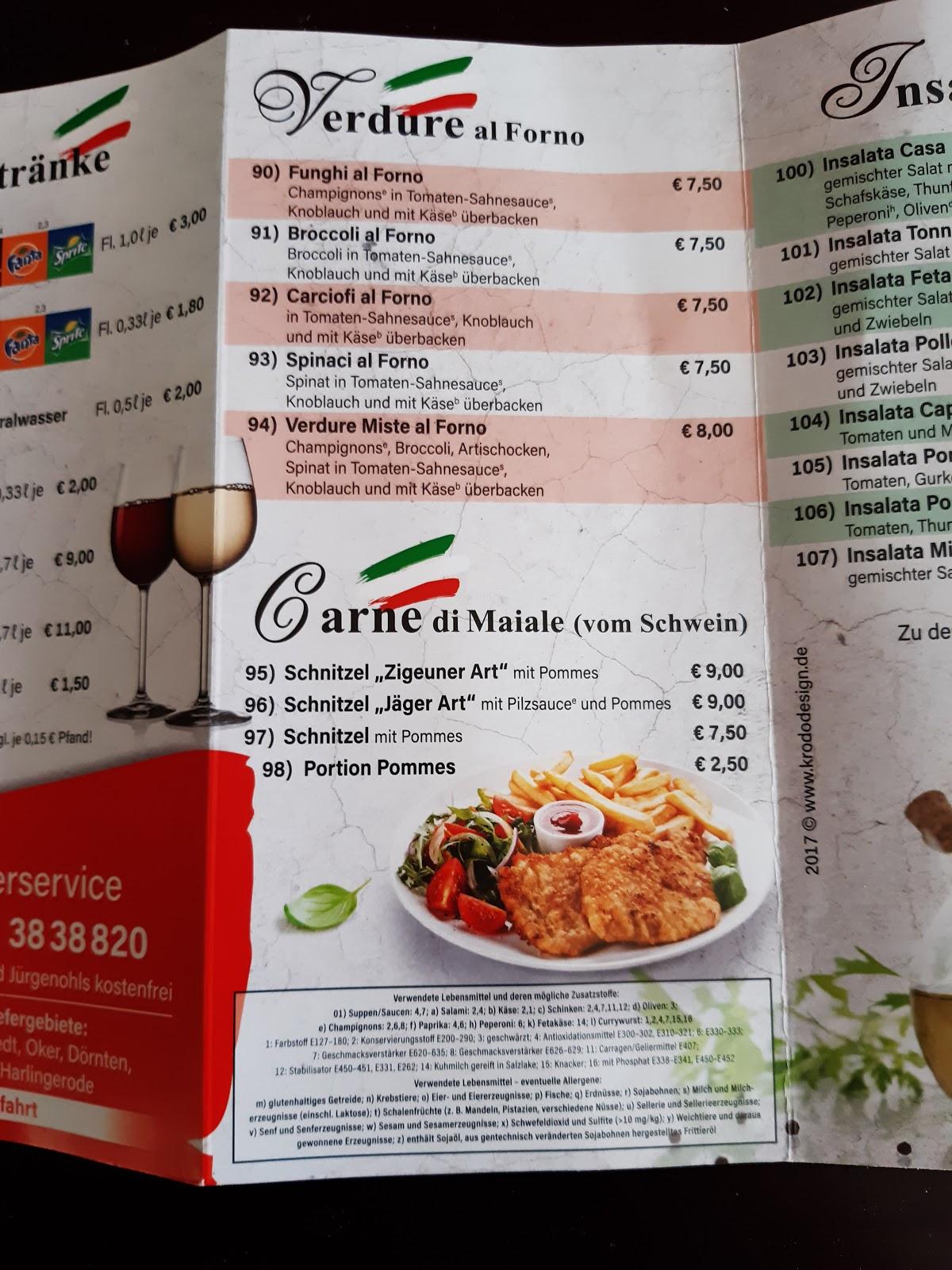 Menu at Pizzeria Paolo, Goslar