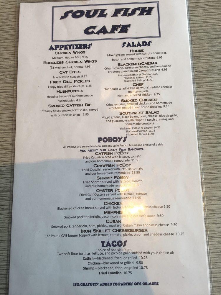 Menu at Soul Fish Cafe, Memphis, 862 Cooper St