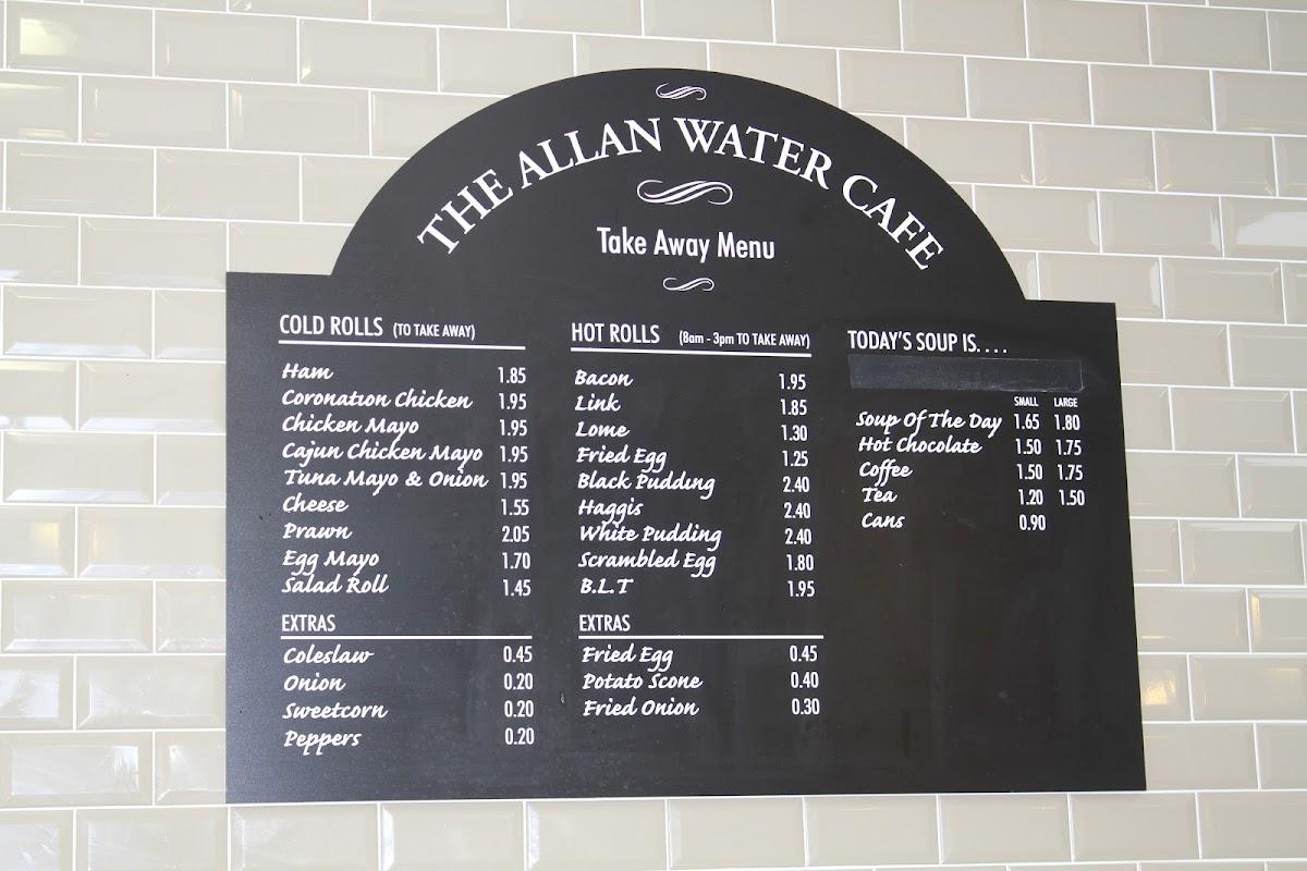 Menu at The Allanwater Cafe, Stirling