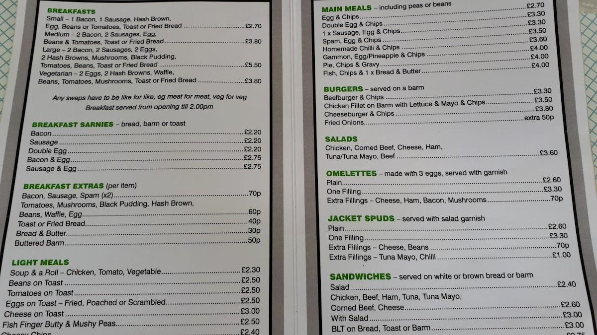 Menu at Dunes Café cafe, Blackpool