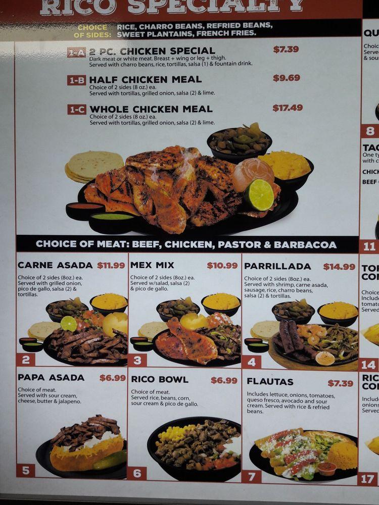Menu at El Pollo Rico # 4 fast food, Austin, 730 W Stassney Ln