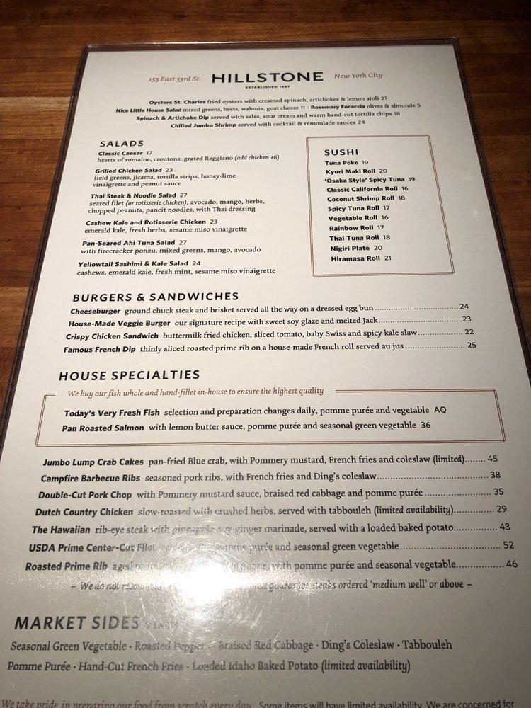 Menu at Hillstone restaurant, West New York, 888 3rd Ave
