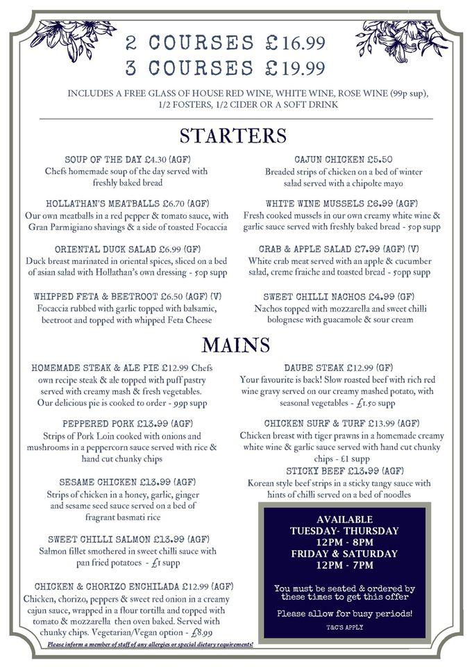 Menu at Hollathans pub & bar, Chester-le-Street, 6-9