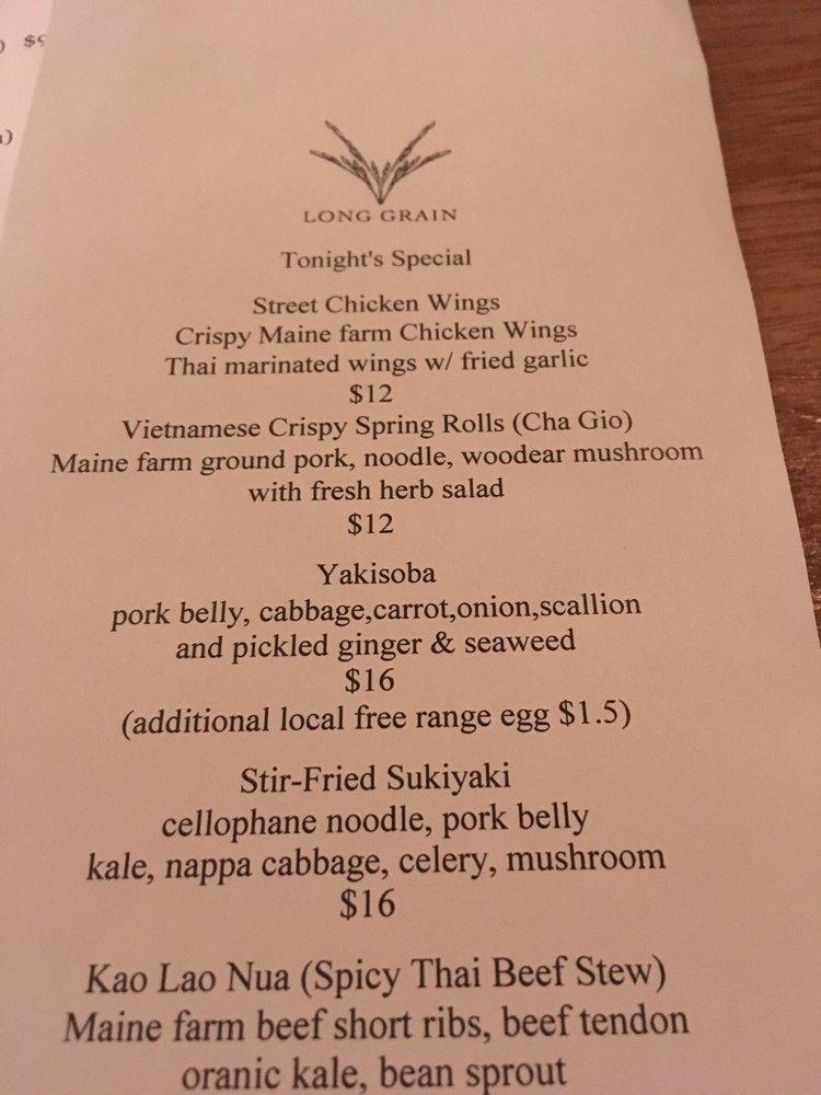 Carta del restaurante Long Grain, Camden, 20 Washington St
