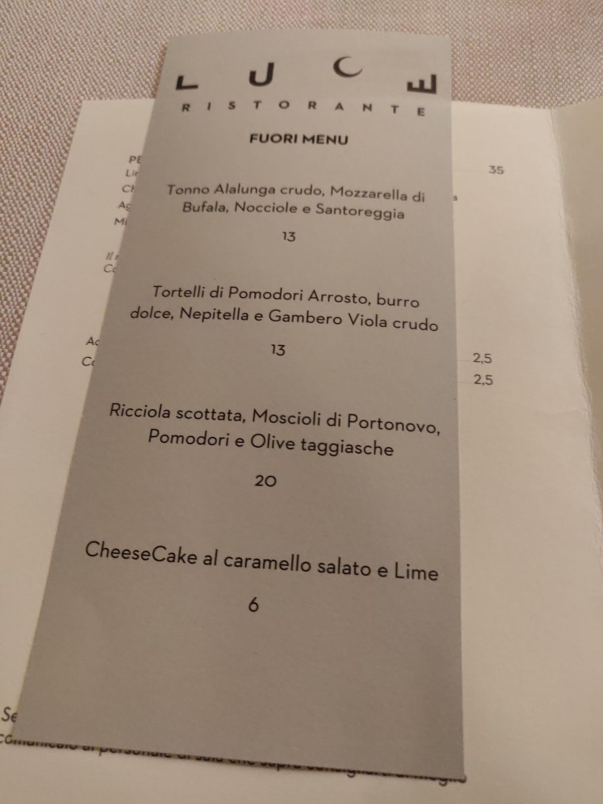 Menu at Luce Ristorante, Perugia